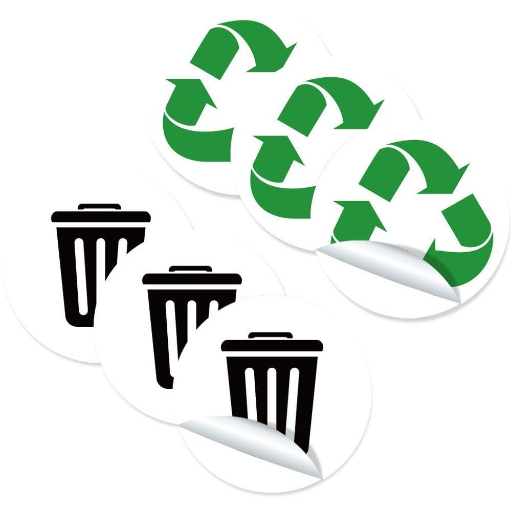 Hzzsbu 6 Pcs Self-adhesive Recycle Bin Stickers - Round Recycling Logo ...