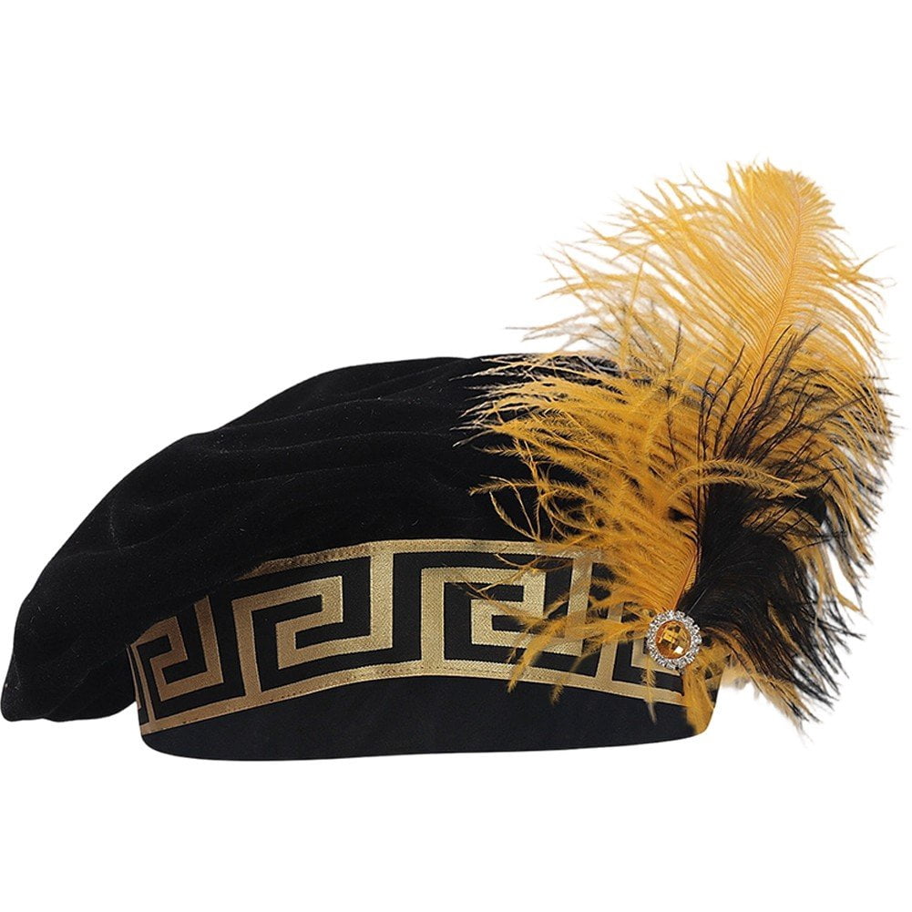 Hzzsbu Medieval Hat With Feather for Men Women, Medieval Tudor Flat Cap ...