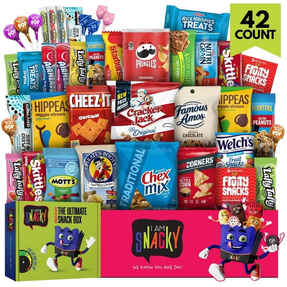 I AM Snacky - Snack Box (42 Count) Chips Candies Sweets for Home & Office