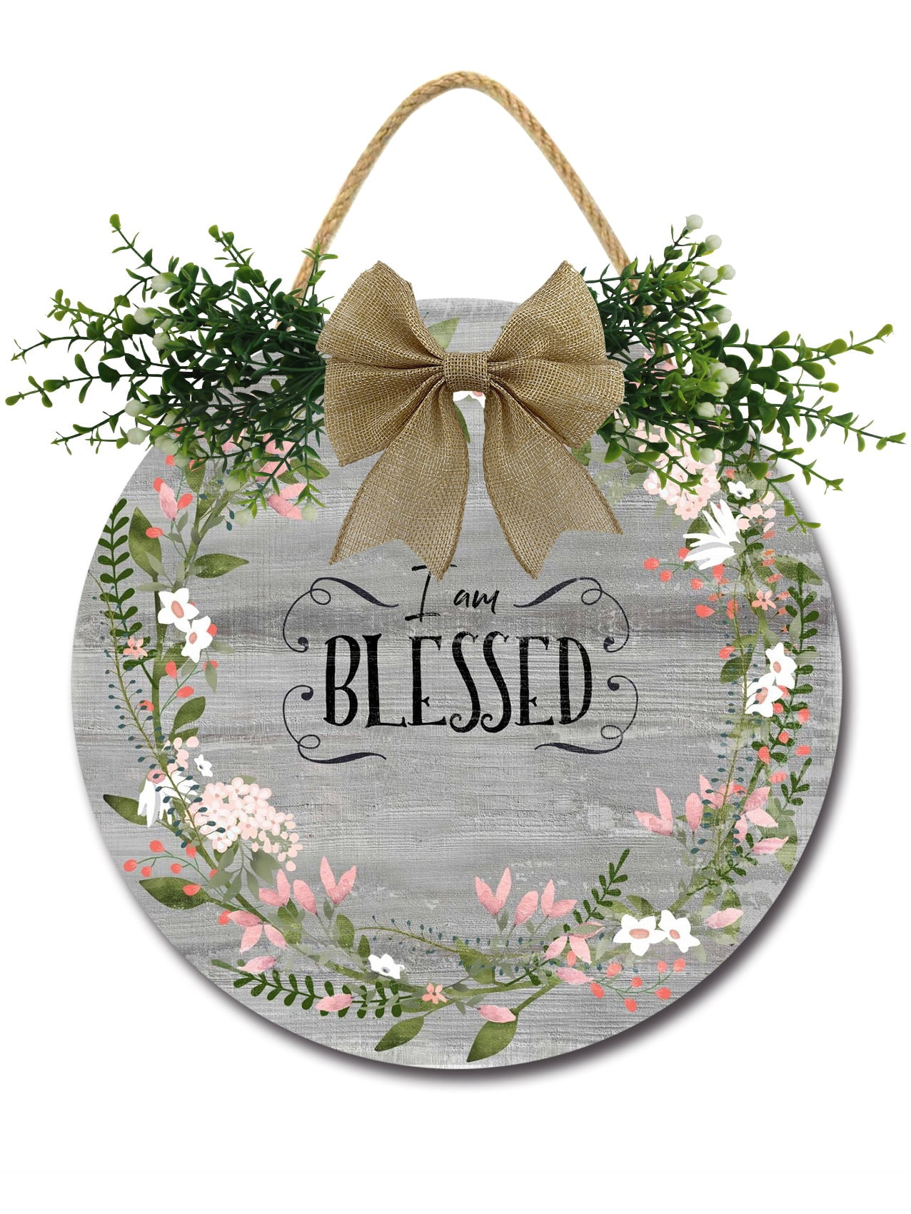 I Am Blessed Sign Front for Door Decoration, 12 in Round Wood Wreaths ...