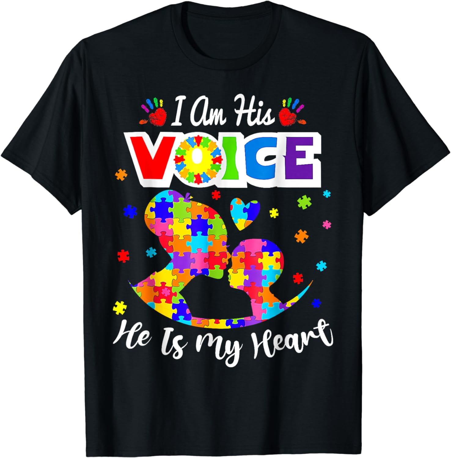 I Am His Voice He Is My Heart Autism Awareness Puzzle Piece T-Shirt ...