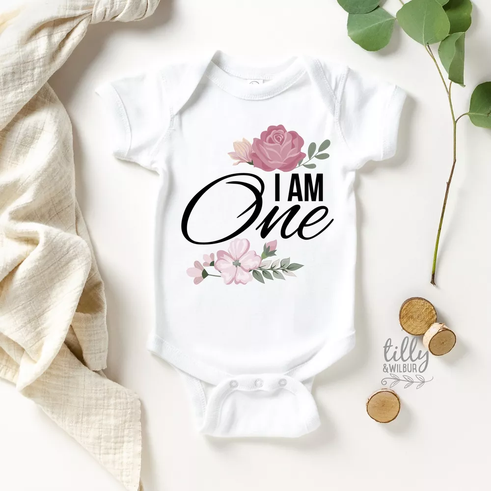 I Am One Birthday Bodysuit, Baby Girls Cake Smash Outfit, First ...