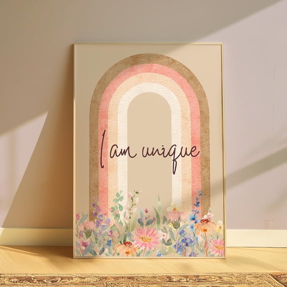 I Am Unique Boho Nursery Quote Wall Art, Unframed Canvas Size 12x18 ...