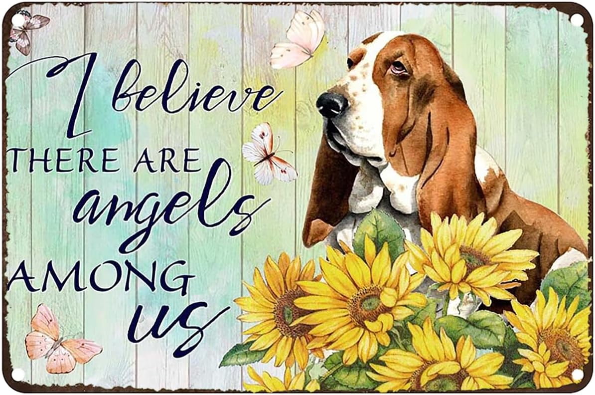I Believe Angels Among Basset Hound Retro Metal Tin Sign Wall Decor ...