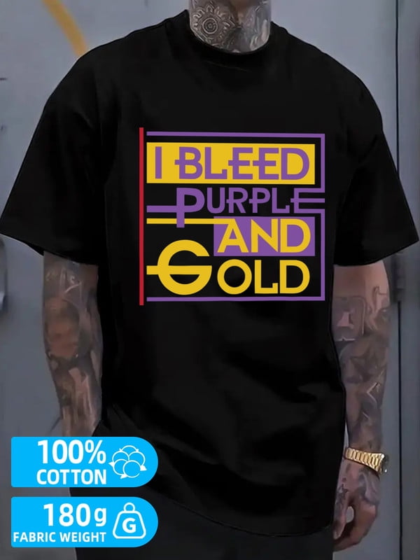I Bleed Purple Gold men's black 180G 100% Cotton Refreshing and ...