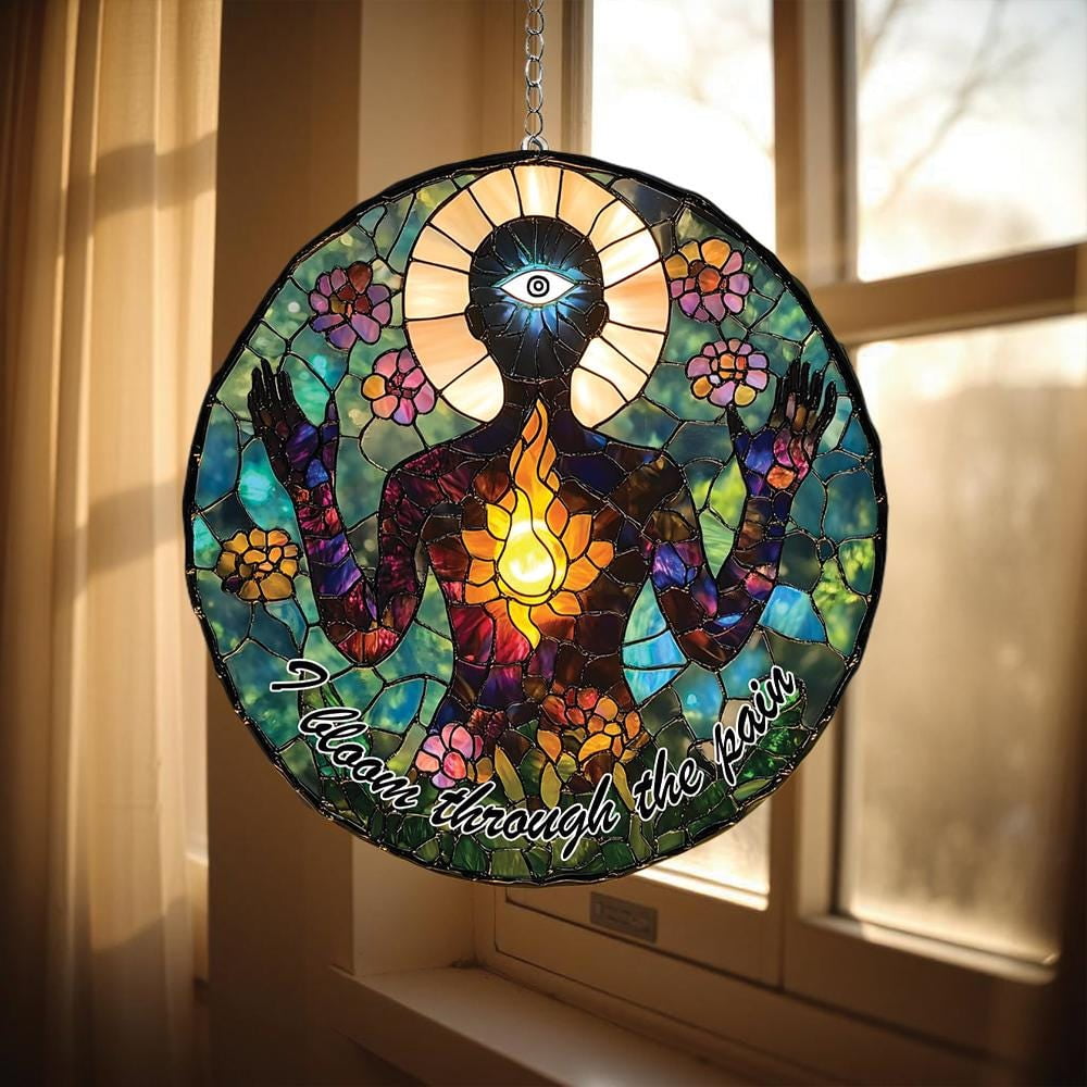 I Bloom Through the Pain Suncatcher with Third Eye and Flame, Spiritual ...