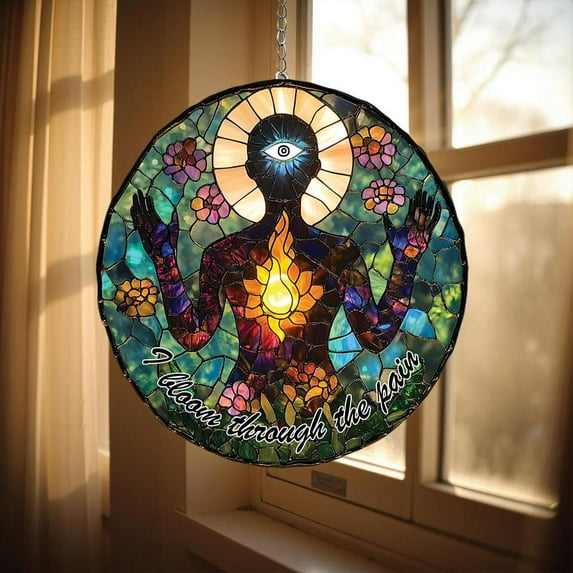 I Bloom Through the Pain Suncatcher with Third Eye and Flame, Spiritual ...