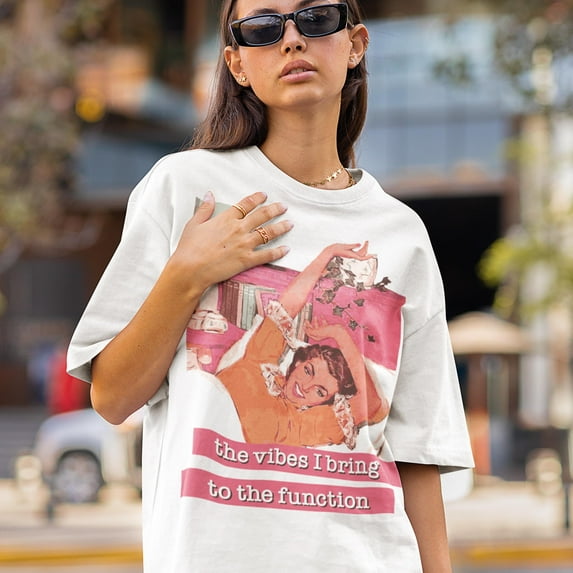 I Bring Vibes Heavyweight Shirt, Retro Woman Artwork, Gift for College ...