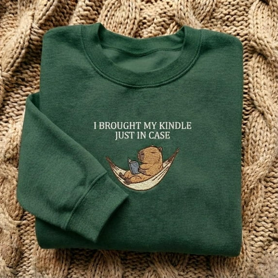 I Brought My Kindle Just In Case Crewneck, Embroidered Book Nerd Gift ...