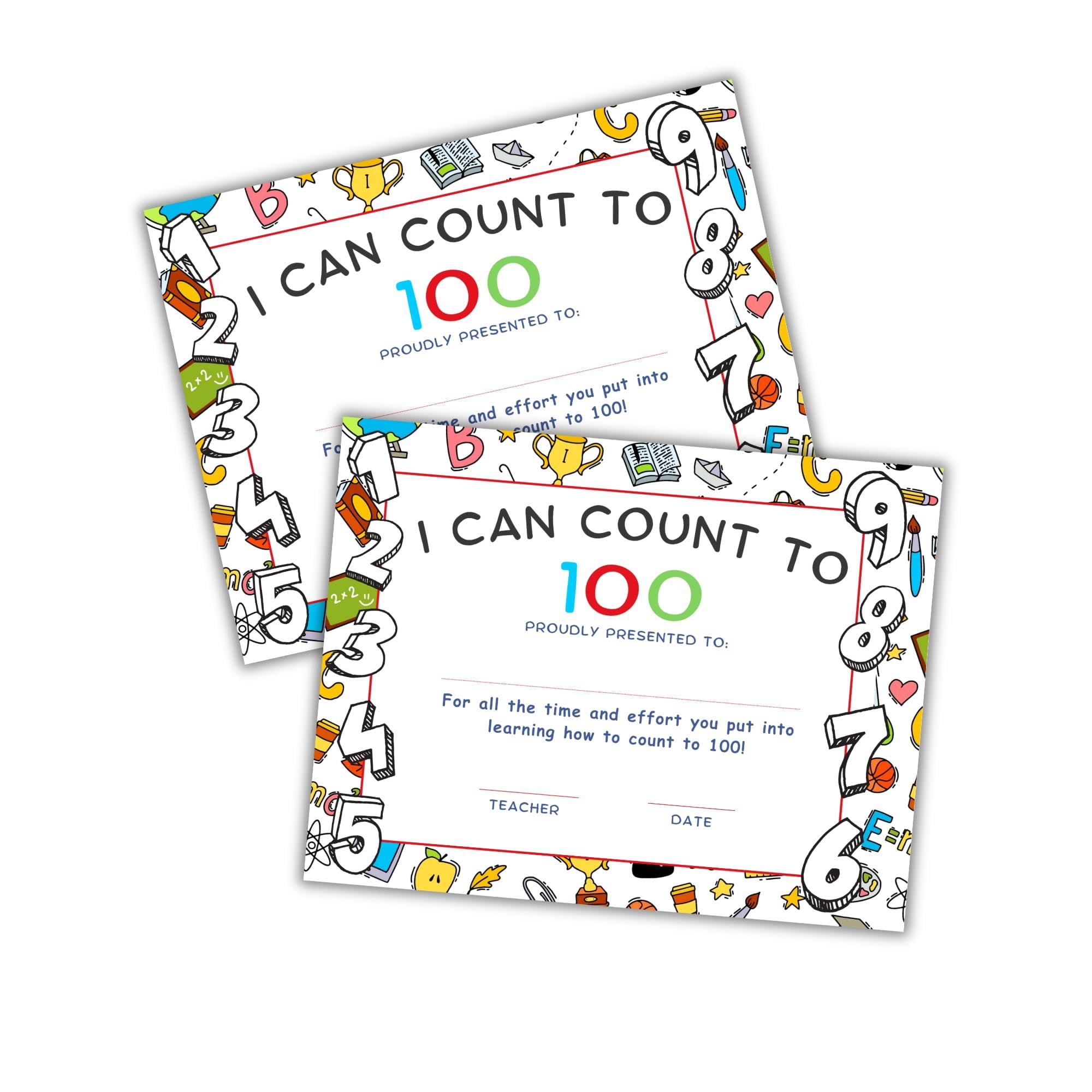 I Can Count to 100 Achievement Award 50pk 8.5x11 Certificate Math ...