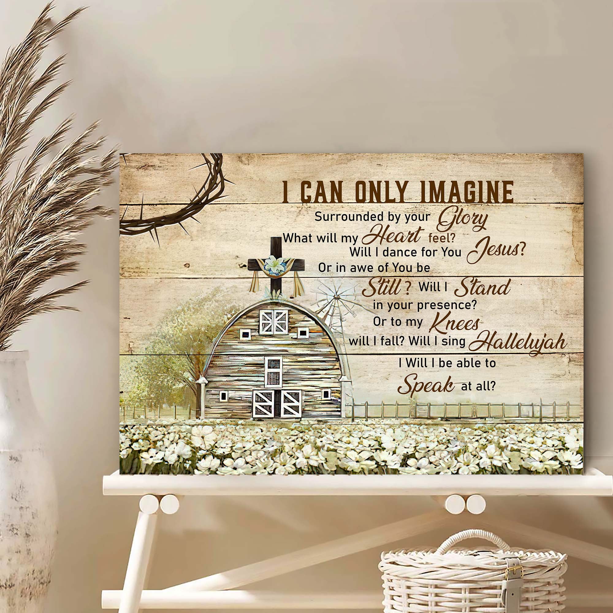 I Can Only Imagine Canvas Wall Art – Rustic Farmhouse Crucifix and Barn ...