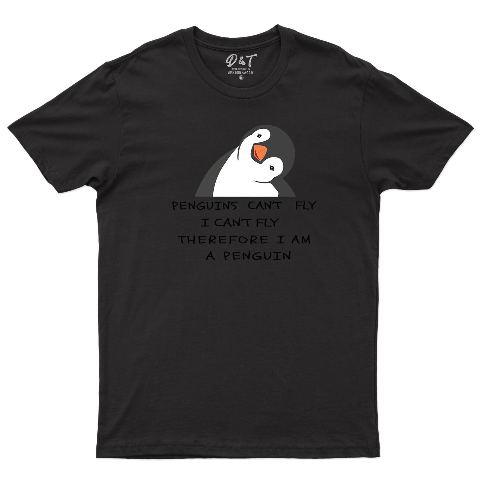 I Cant Fly Therefore I Am A Penguin Mens T Shirt Funny Lettering Saying ...