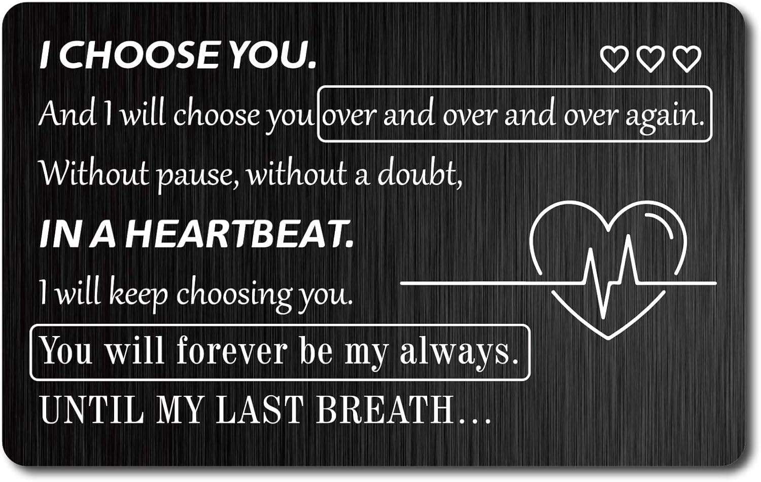 I Choose You Engraved Wallet Insert Metal Wallet Card Insert Mini Love ...