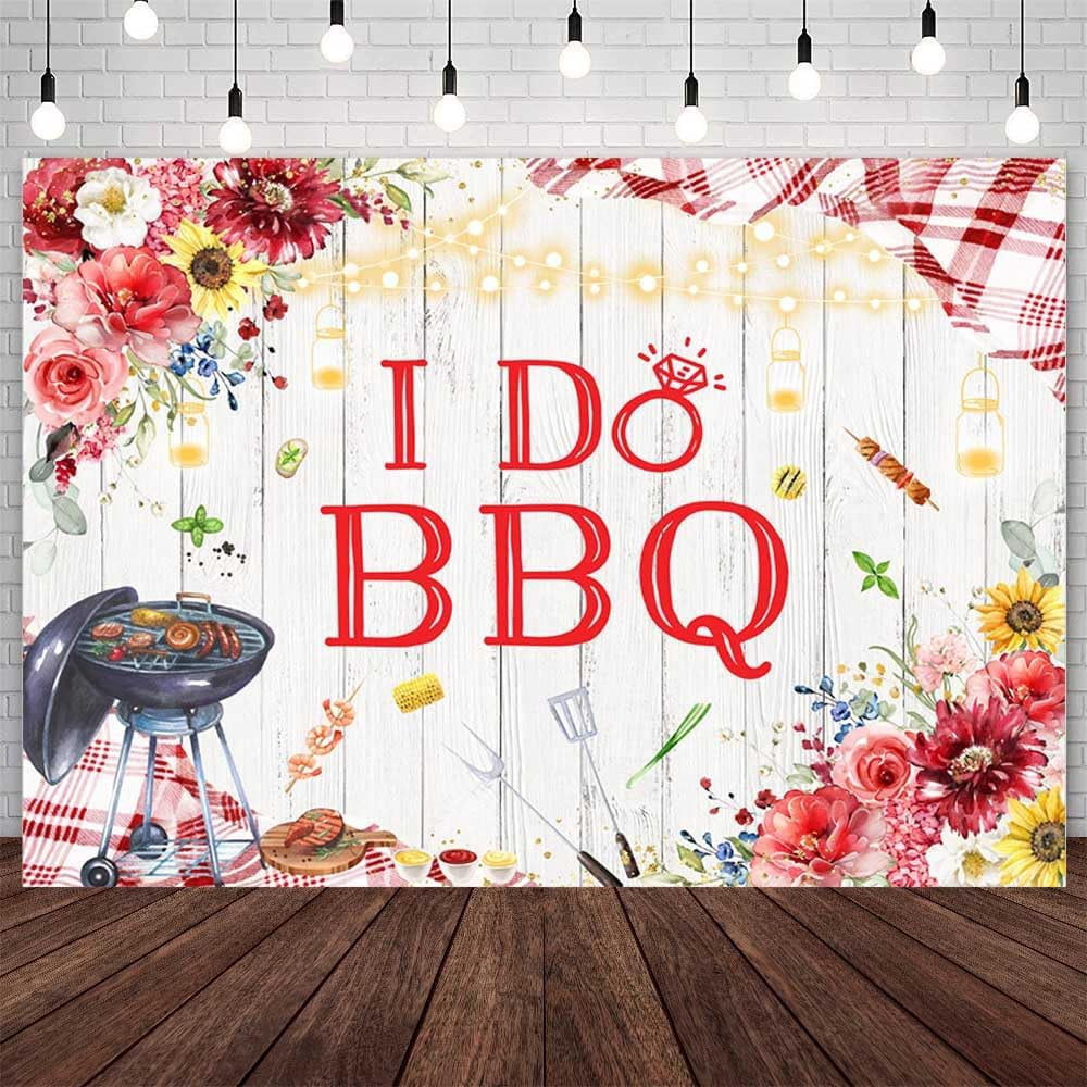 I Do BBQ Backdrop Wood Red Floral Bridal Shower Photography Background ...