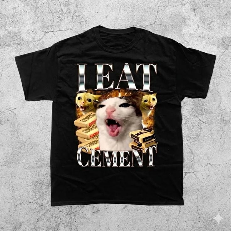 I Eat Cement Cat Meme T-Shirt, Funny Vintage Humor Tee, Unhinged ...