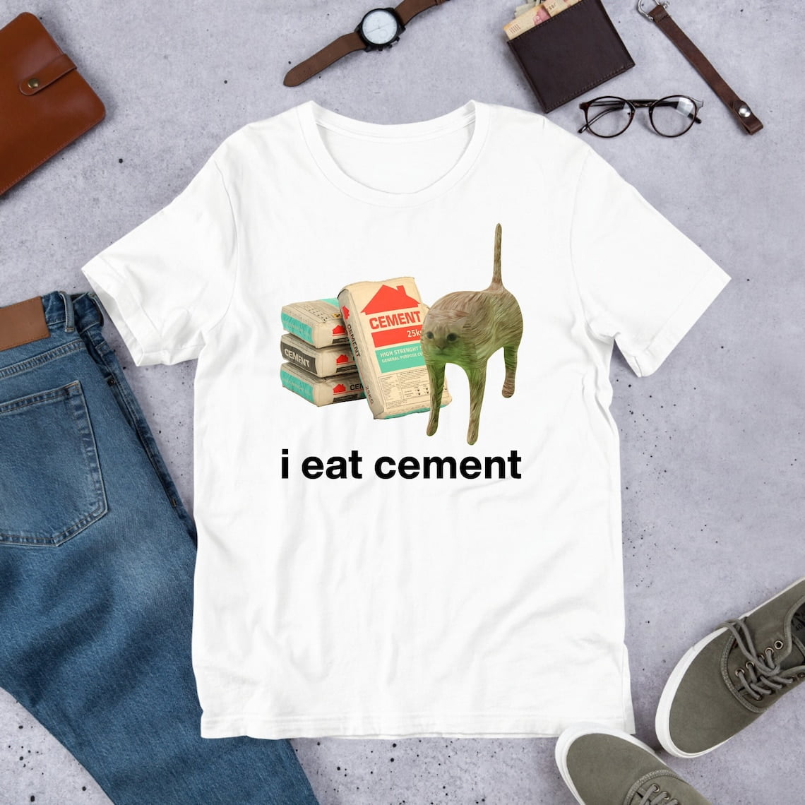 I Eat Cement Cursed Cat, Funny Meme T-Shirt, Ironic Shirt, Cat Lover ...