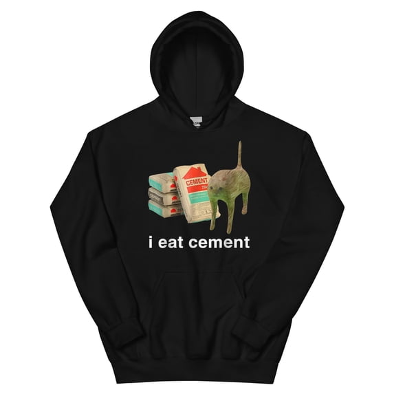 I Eat Cement Hoodie Cursed Cat Meme | Funny Absurd Cat Graphic Hoodie ...