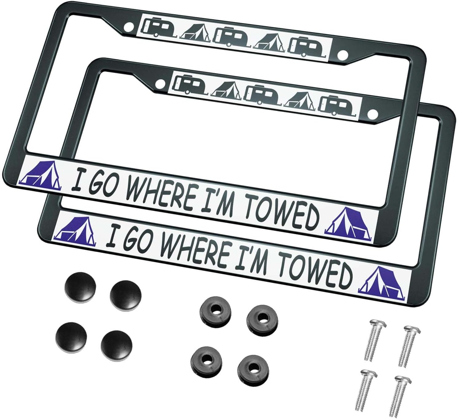 I Go Where I'm Towed License Plate Frame Black 2 Pcs Black Camper Vans ...