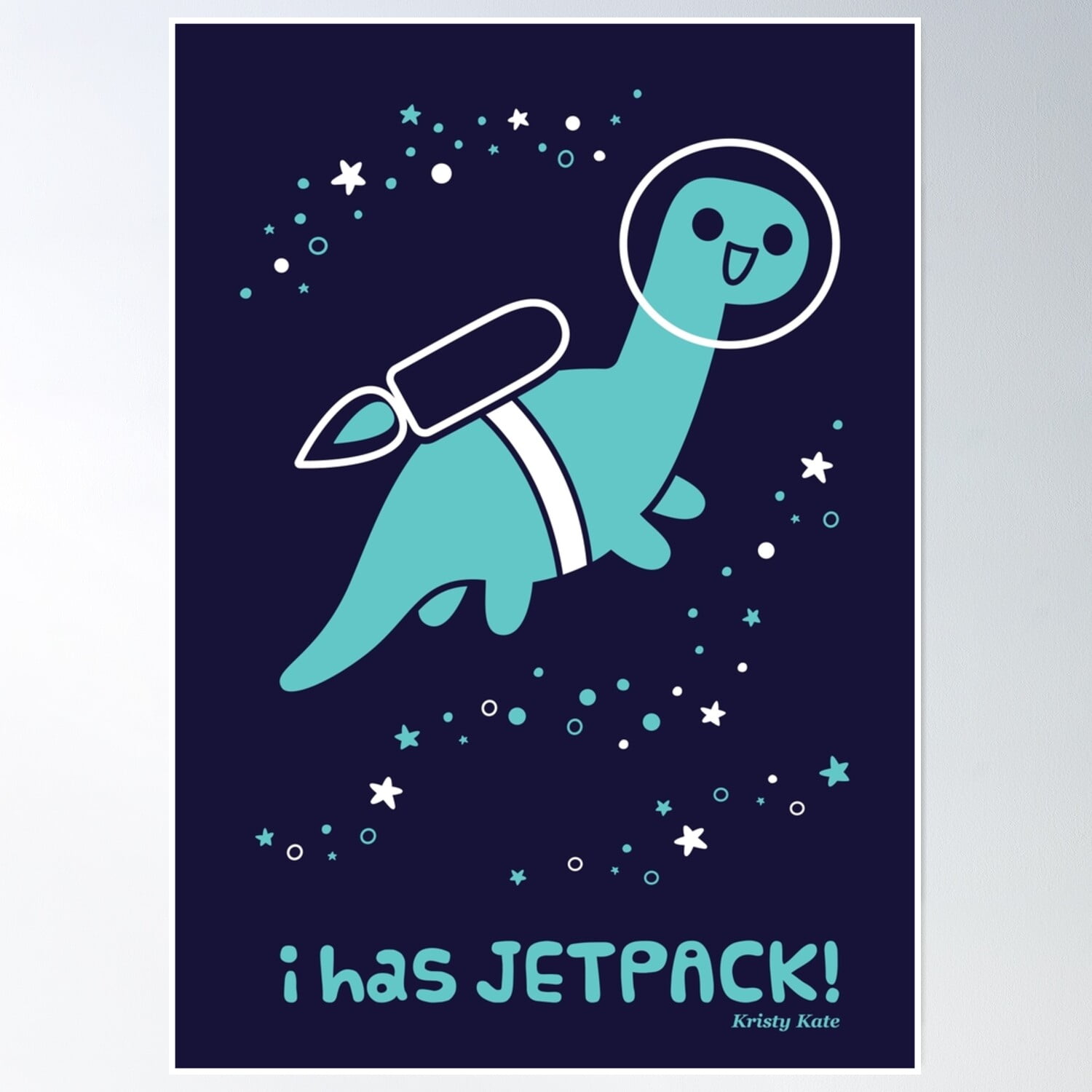 I Has Jetpack Flying Dinosaur Teal Poster Wall Art, Modern Wall Decor ...