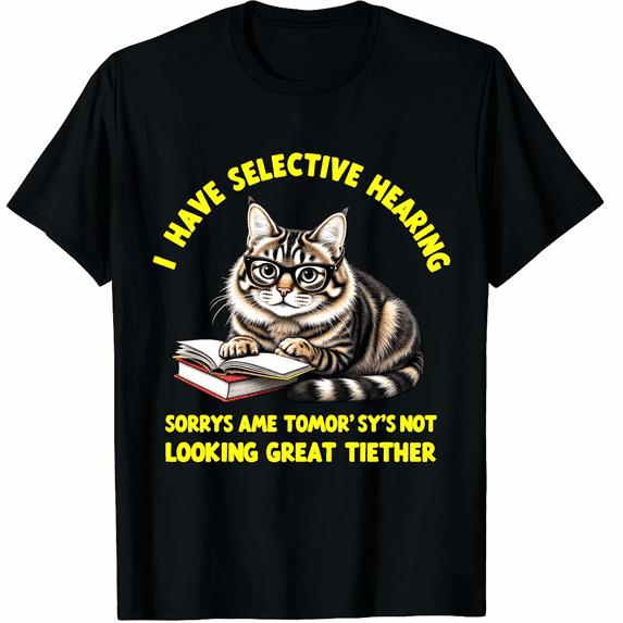 I Have Selective Hearing Funny Sarcastic Cat Graphic Crew Neck Short ...