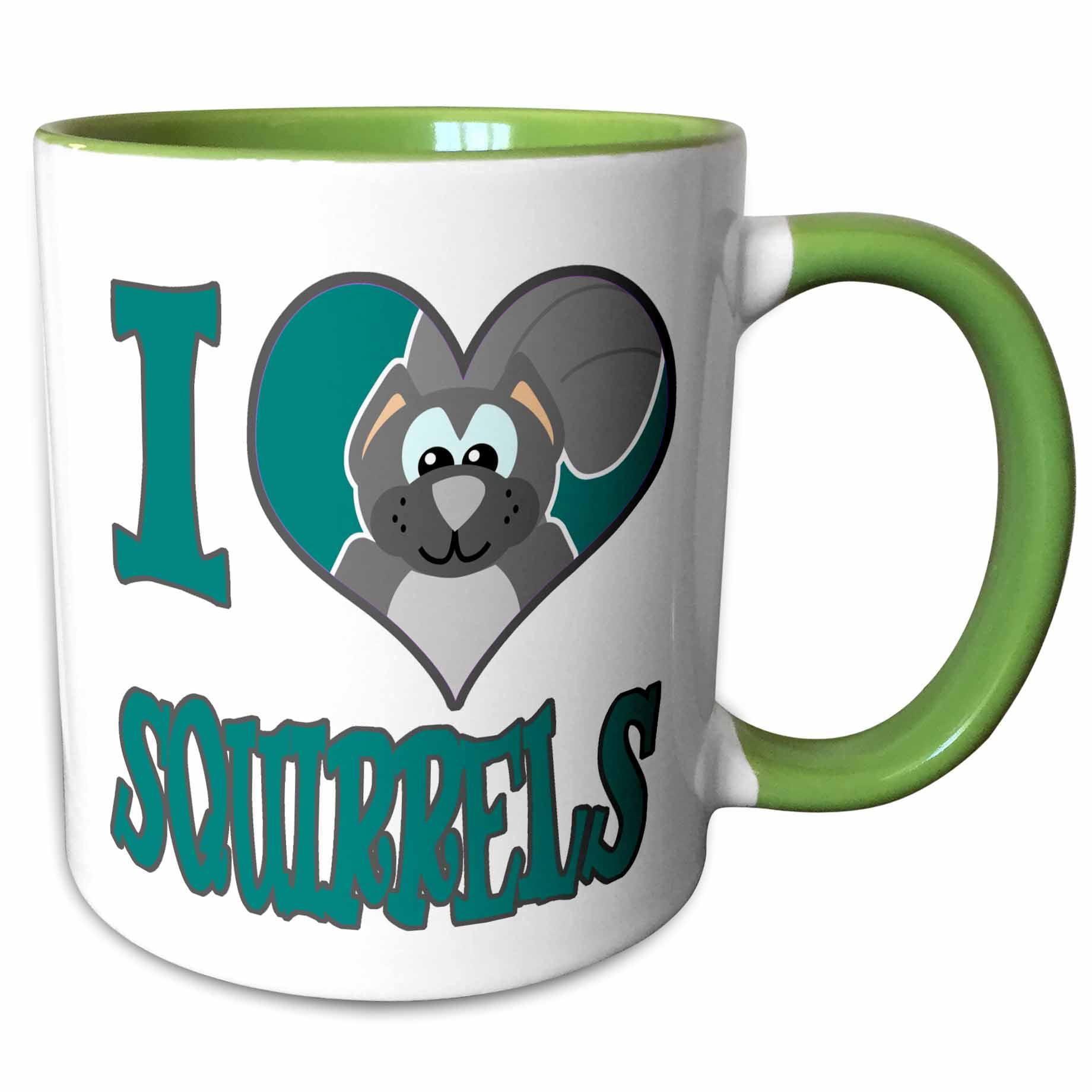 3drose, I Heart Love Squirrels Cartoon, 15oz Two-tone Green Mug ...