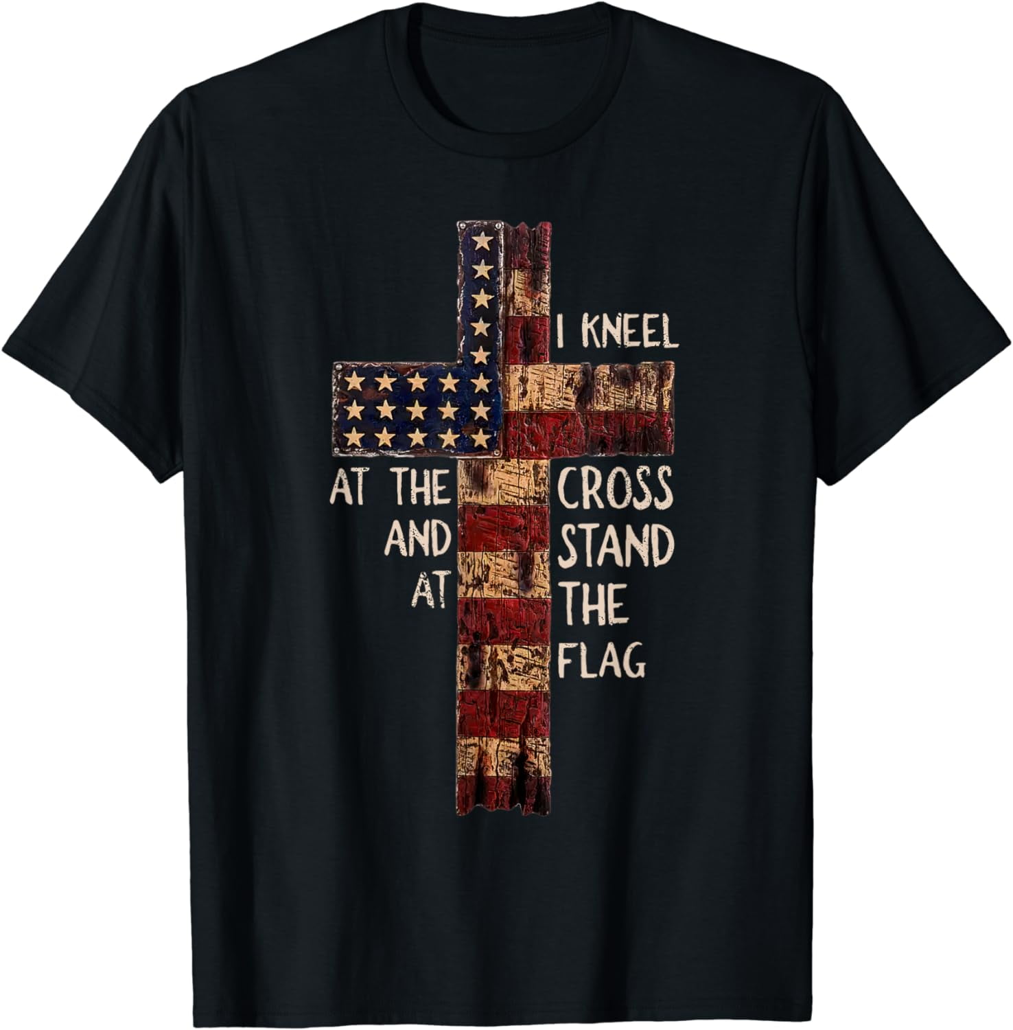 I Kneel At The Cross And Stand At The Flag Christian God T-Shirt ...