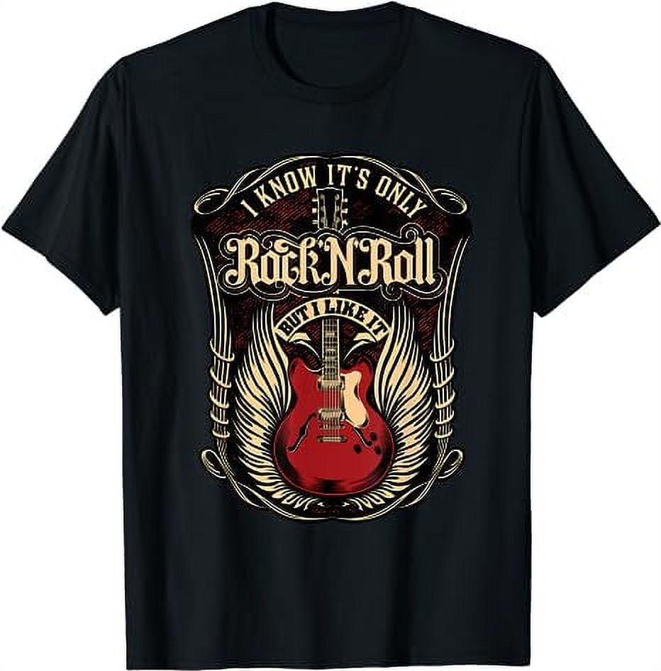 "I Know It's Only Rock and Roll" Vintage Guitarist T-Shirt Men Rock ...