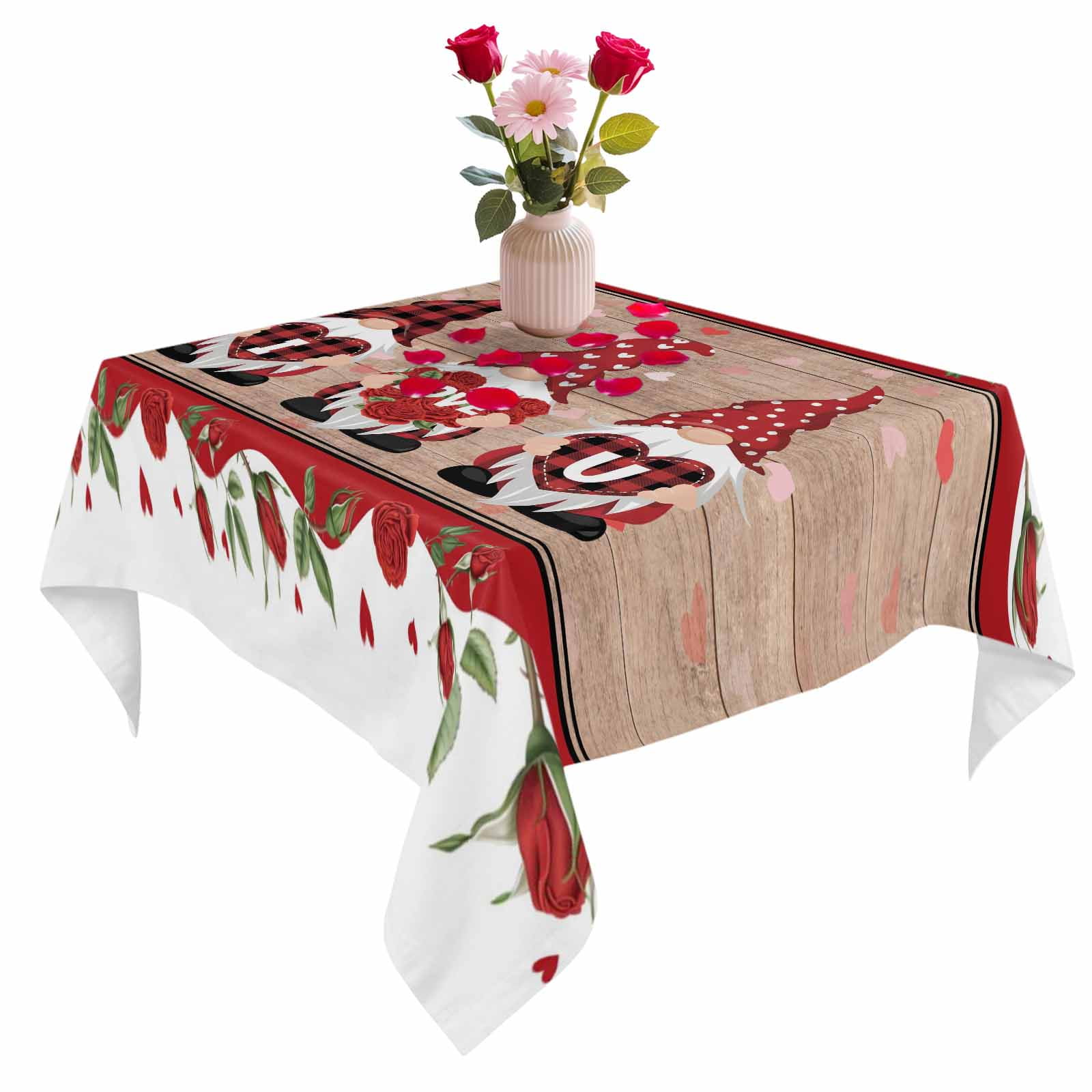 I LOVE U Square Tablecloth Valentine's Day Dwarf Romantic Brown Wood ...