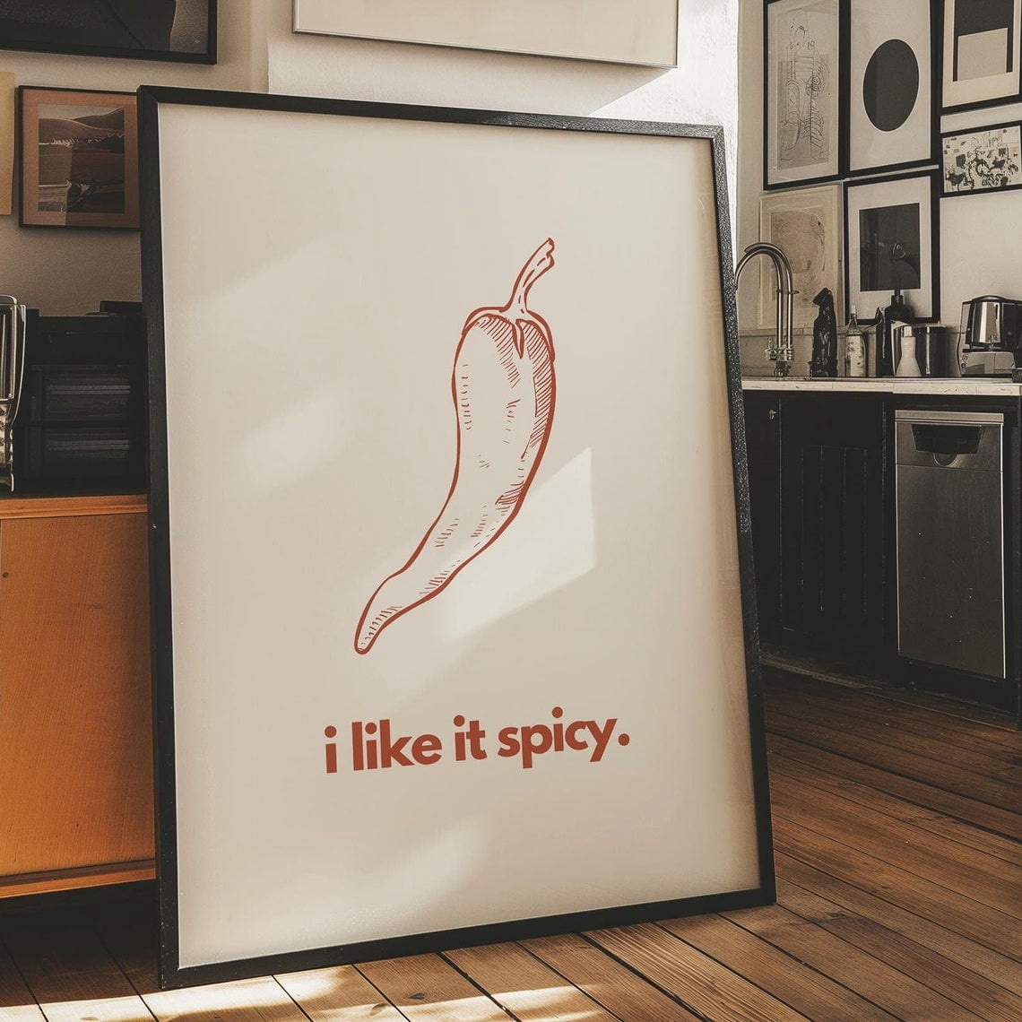 I Like It Spicy Poster, Minimalist Vegetmodern Kitchen Art Print, Spicy ...
