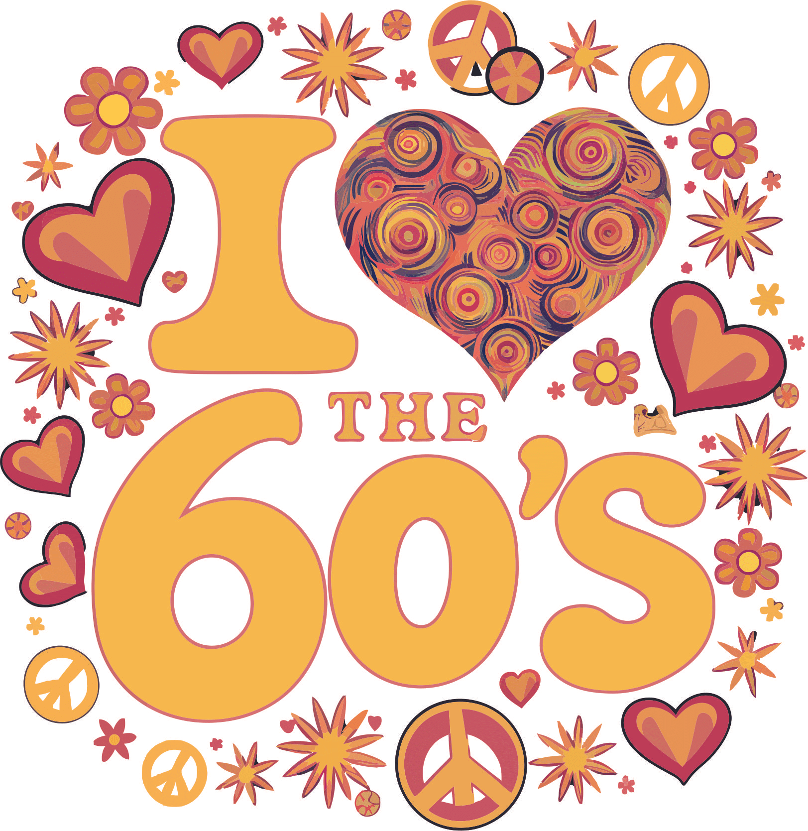 I Love the 60s Heart Retro Boho Hippie Decor for Living Room Wall Art ...