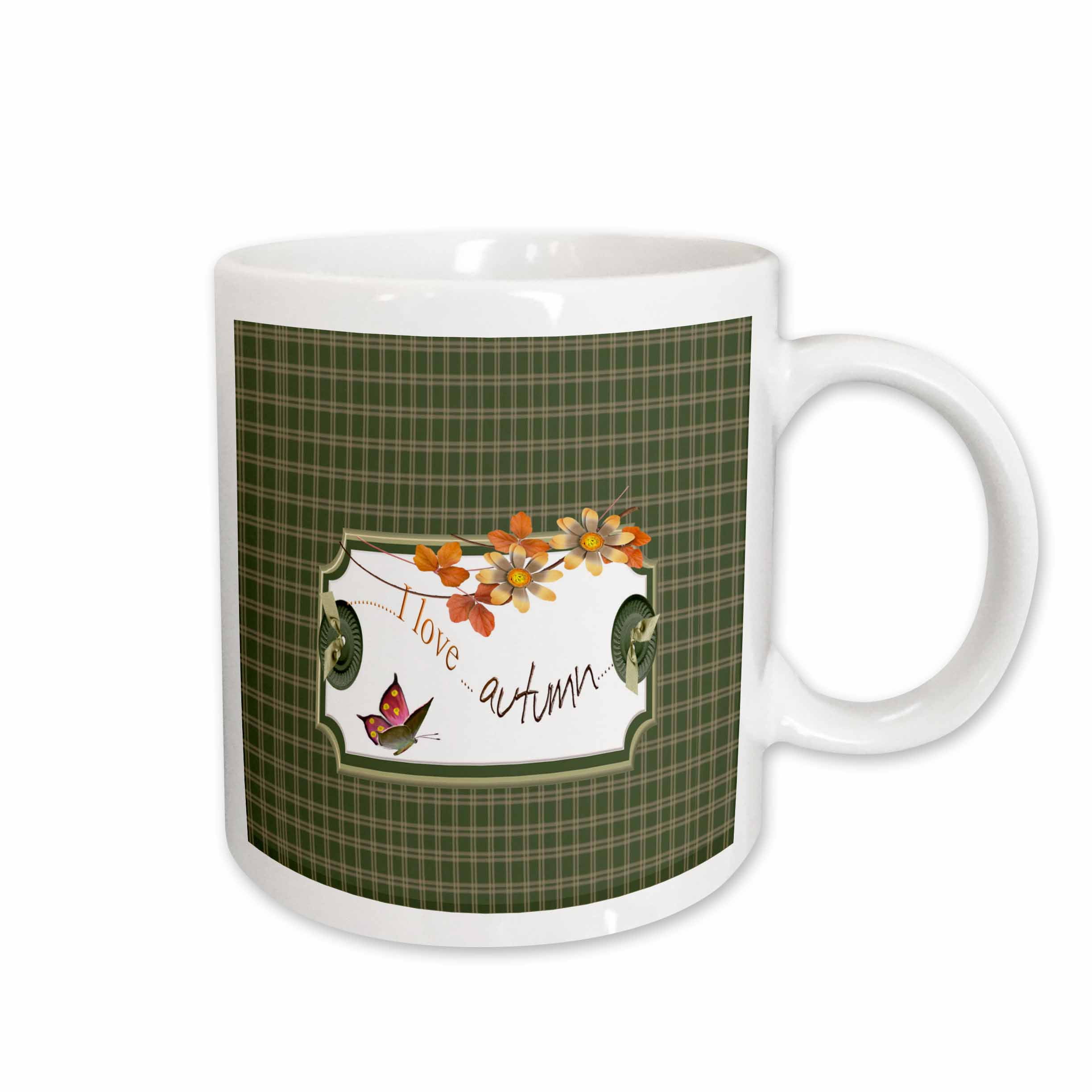 3drose, I Love Autumn, Orange Flowers Dancing on Button Tag, Green Tan ...