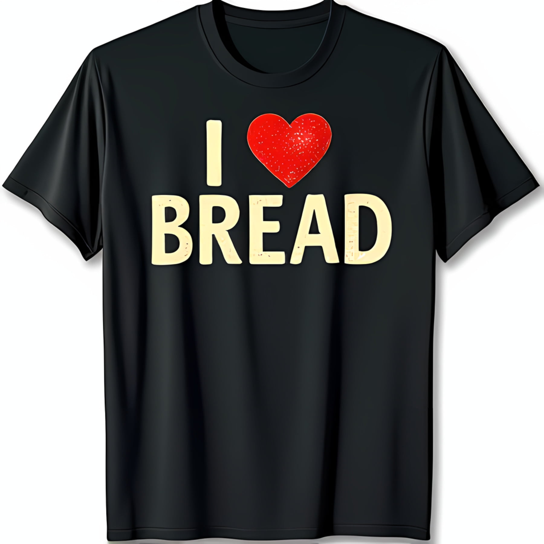 I Love BREAD Black T-Shirt with Heart Design Funny Foodie Tee for Bread ...