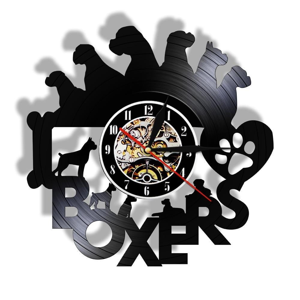 I Love Boxes Dog Silhouette Laser Cut Vinyl Record Wall Clock Boxer Dog ...