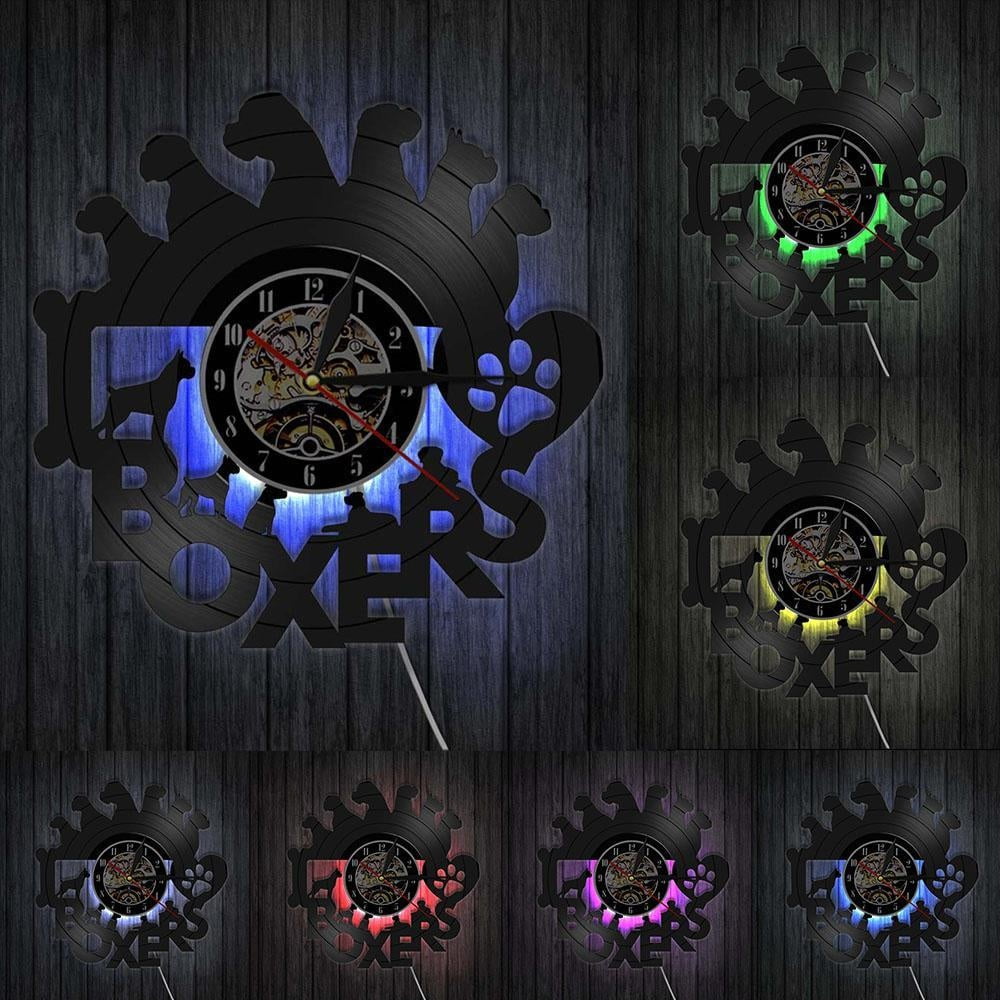 I Love Boxes Dog Silhouette Laser Cut Vinyl Record Wall Clock Boxer Dog ...