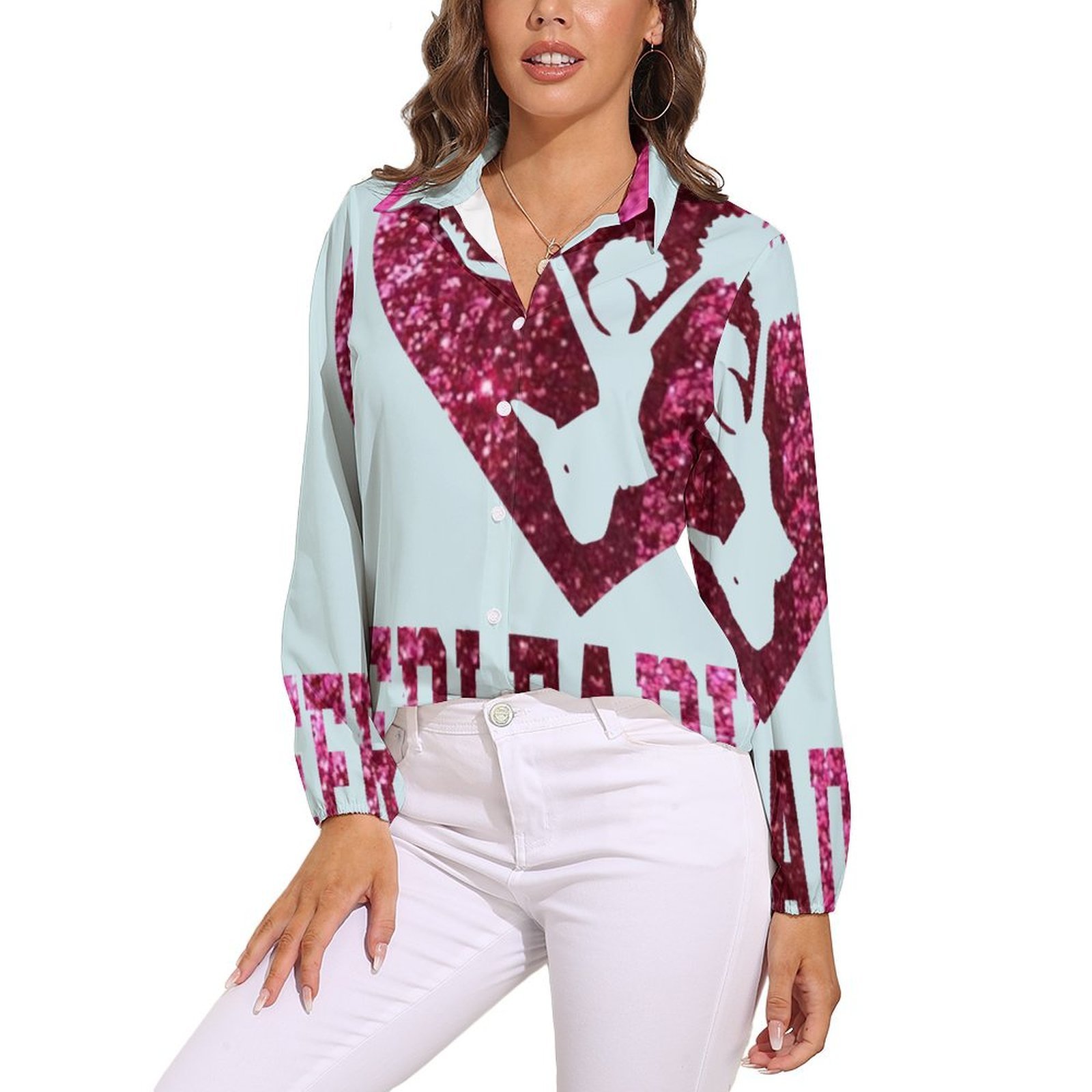 I Love Cheerleading Glitter Vntage Casual Long Sleeve Shirt Blouse ...