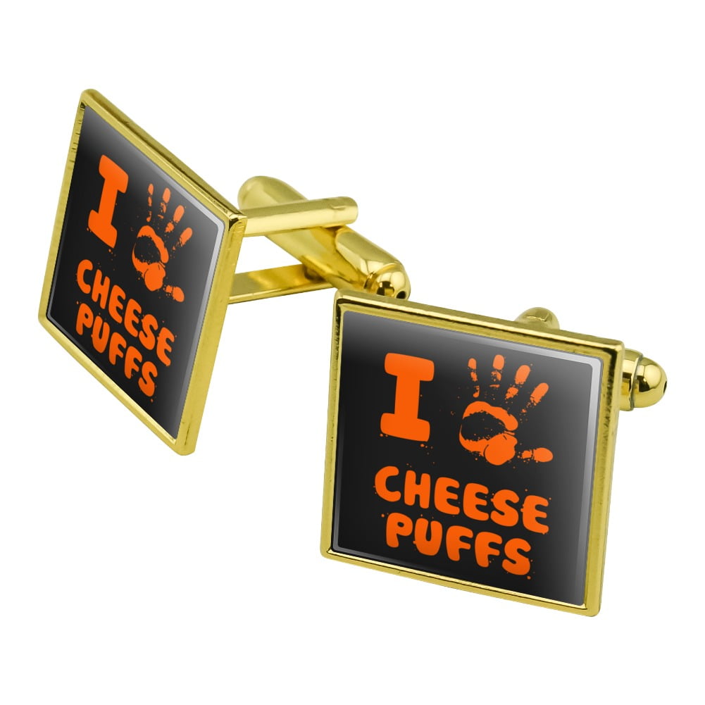 I Love Cheese Puffs Hand Print and Crumbs Funny Square Cufflink Set ...