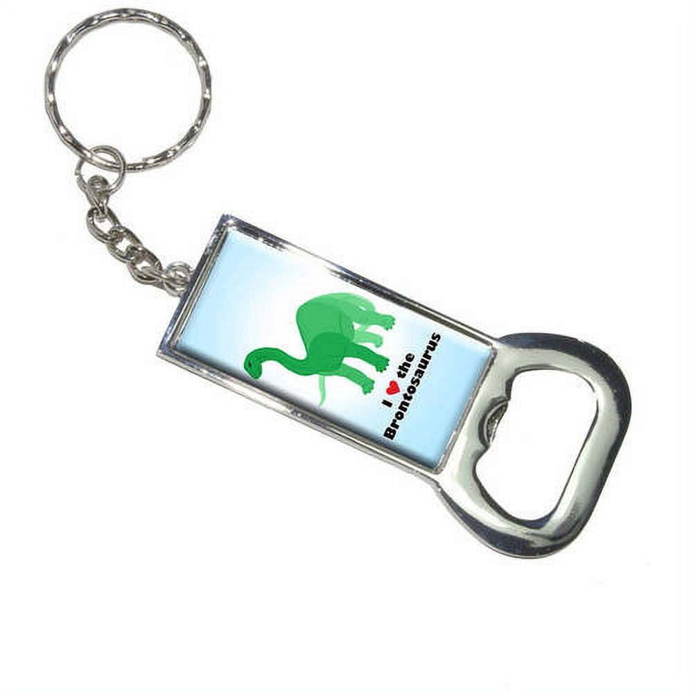 I Love Heart Brontosaurus Dinosaur Long Neck Blue Background Keychain ...