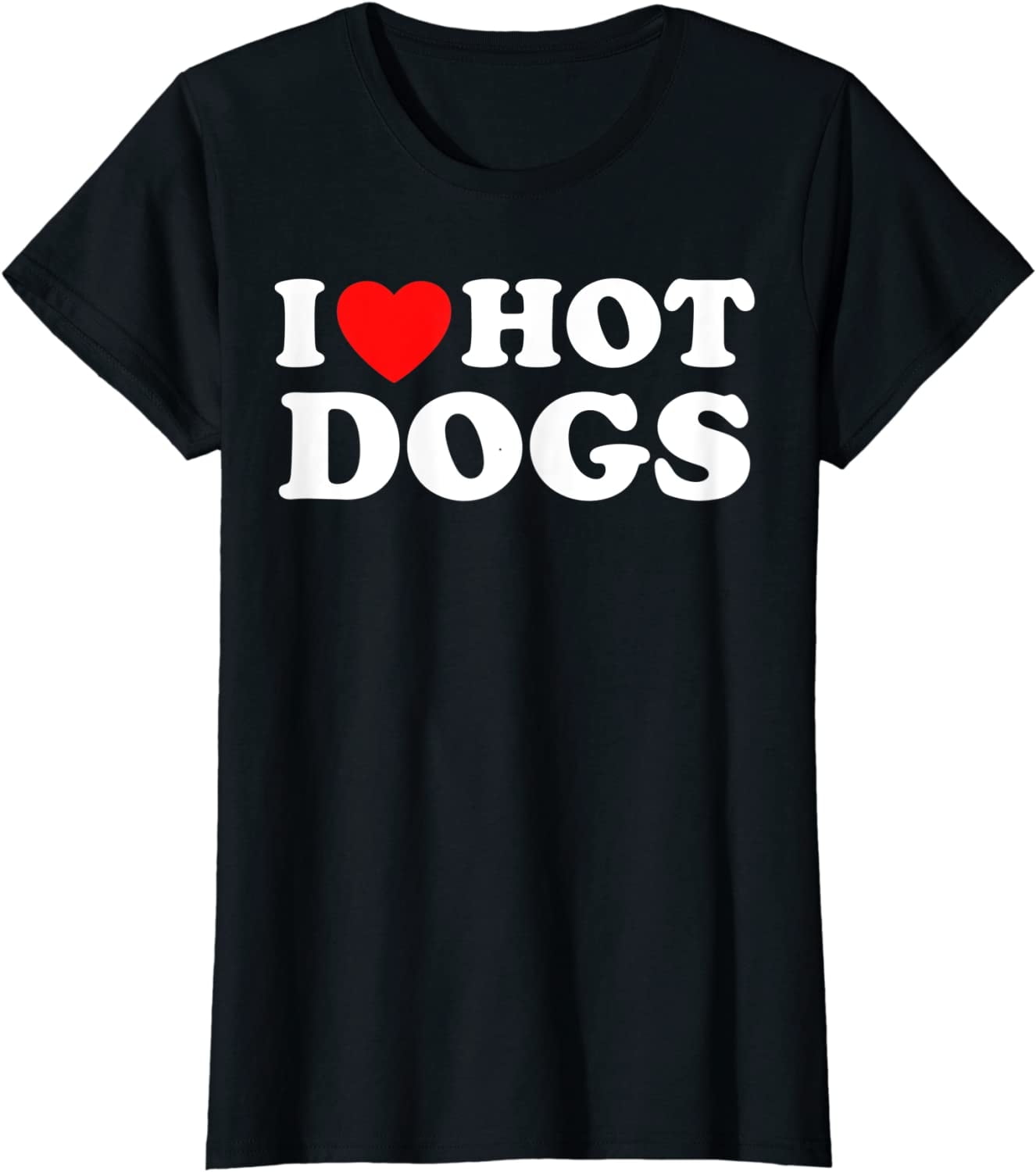 I Love Hot Dogs Shirt Funny Red Heart Love Hotdogs Womens T-Shirt Black ...
