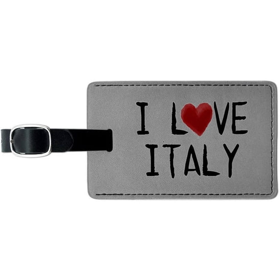 I Love Italy Written on Paper Leather Luggage ID Tag Suitcase Carry-On ...