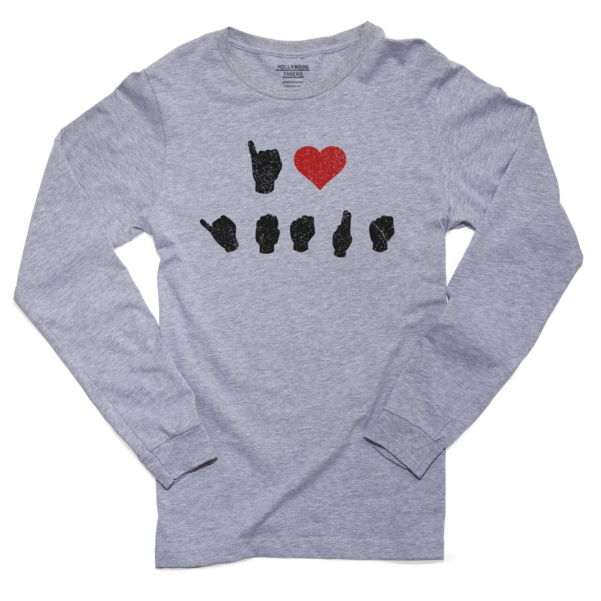I Love Jesus - Sign Language Hands - Red Heart Men's Long Sleeve Grey T ...