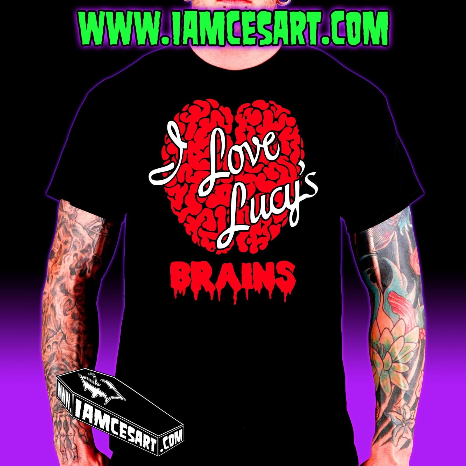 I Love Lucy Men's 100% Cotton Black Tee Zombies Walking Dead Brains ...