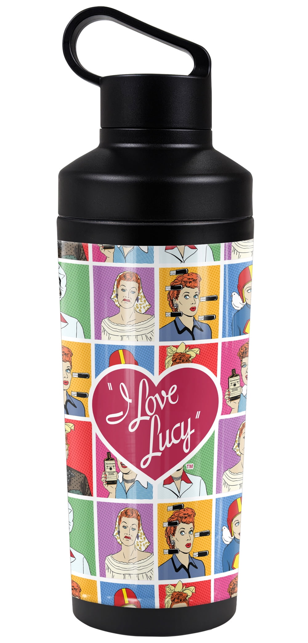 I Love Lucy Official Square Faces 18 oz Insulated Water Bottle, Leak ...