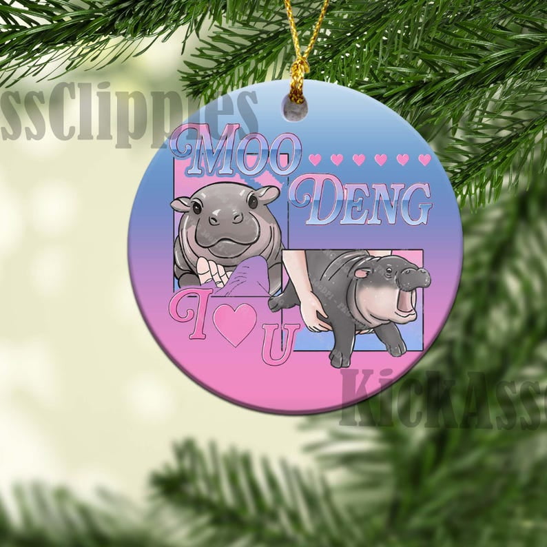 I Love Moo Deng Ornament, Cute Baby Hippo Moo Deng Bouncy Pig in Thai ...