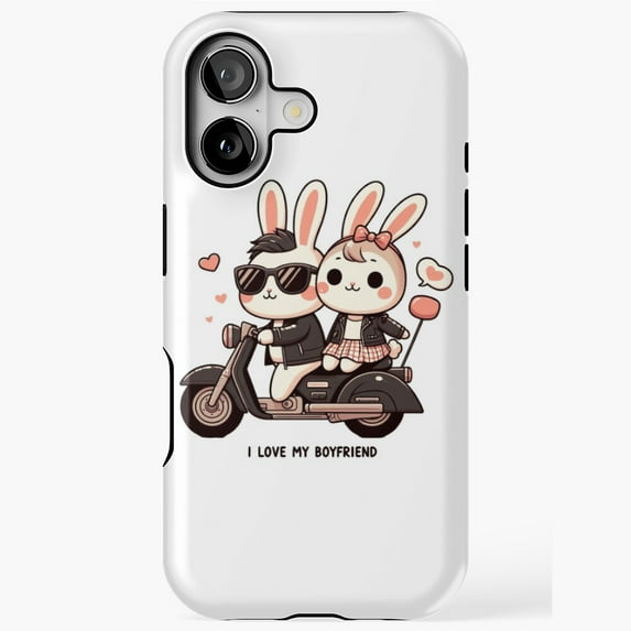 I Love My Boyfriend Bunny Design iPhone Case 17 11 12 13 14 15 16 Pro ...
