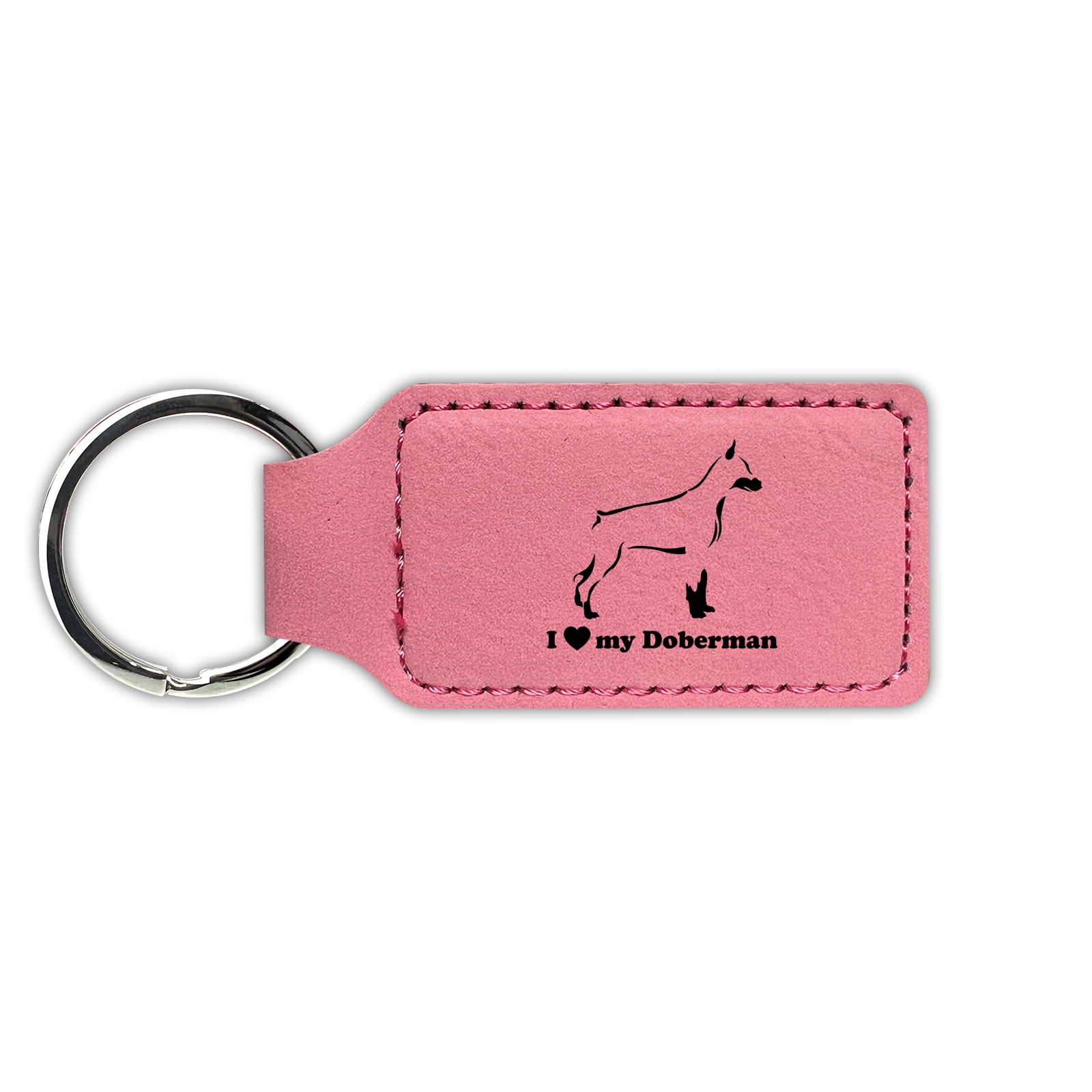 I Love My Doberman Keychain Leatherette Rectangle - Laser Engraved ...