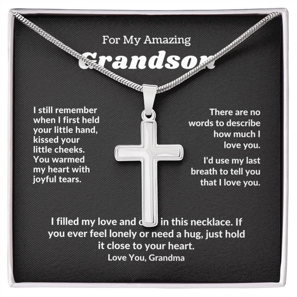 I Love My Grandson Cross Necklace - Artisan Cross Necklace - Gift Box ...