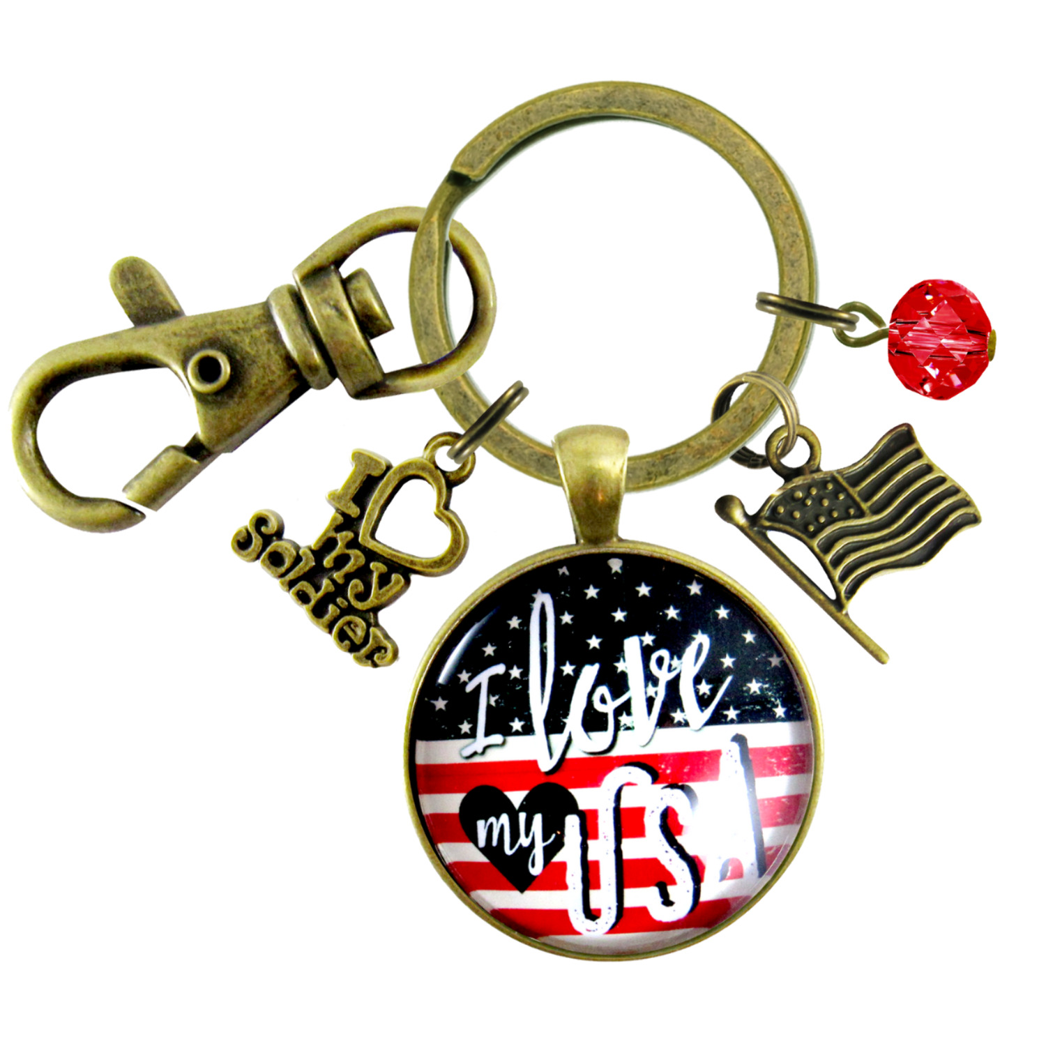 I Love My Soldier Gutsy Goodness Bronze Keychain American Flag USA ...