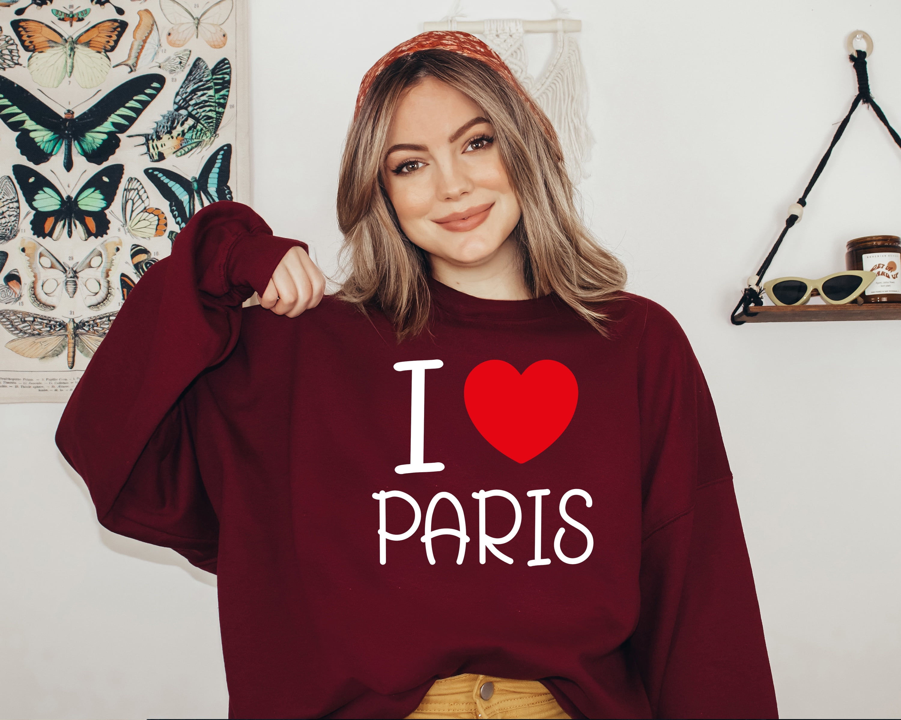 I Love Paris Heart Print Sweatshirts for Women Crewneck Graphic ...
