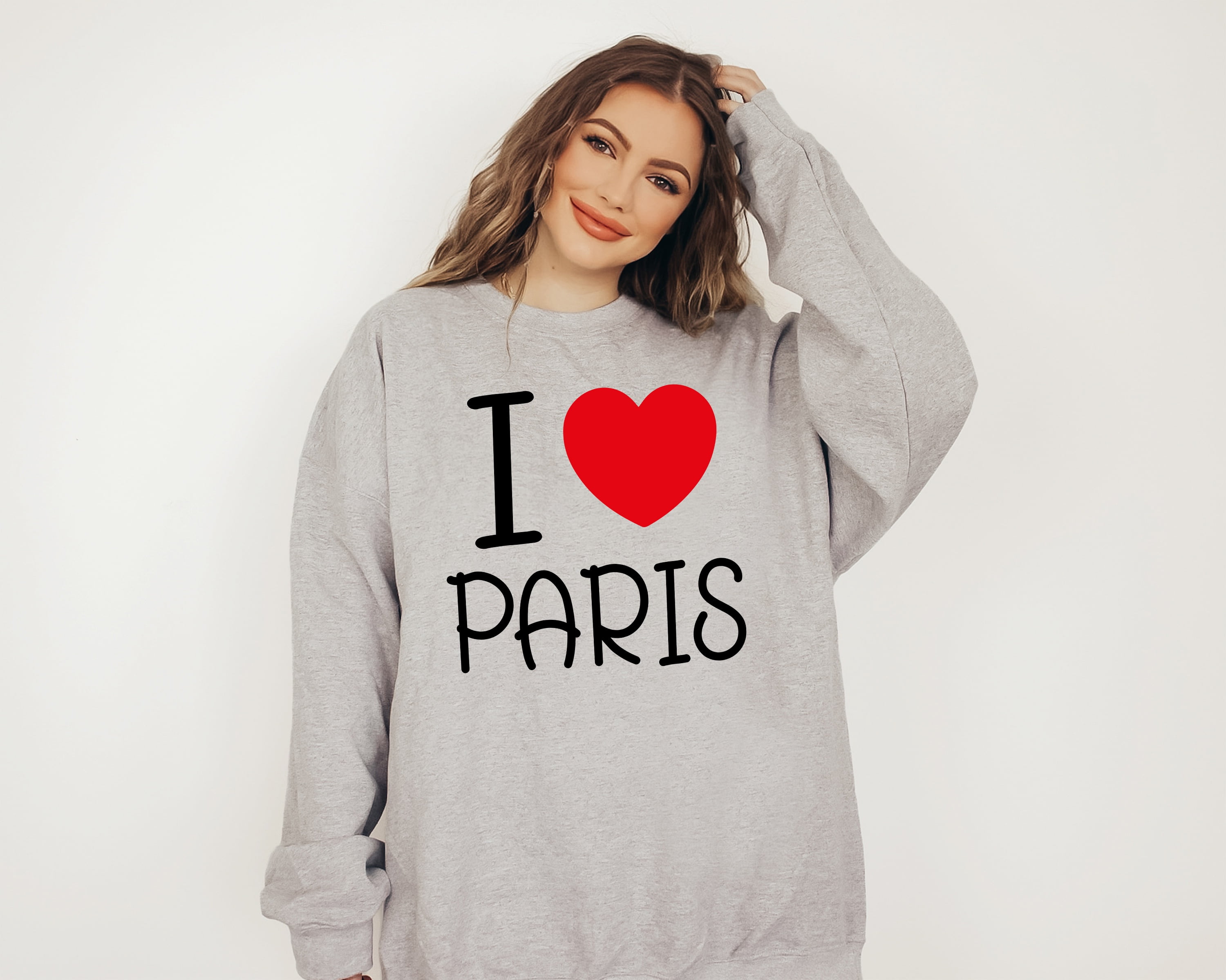 I Love Paris Heart Print Sweatshirts for Women Crewneck Graphic ...