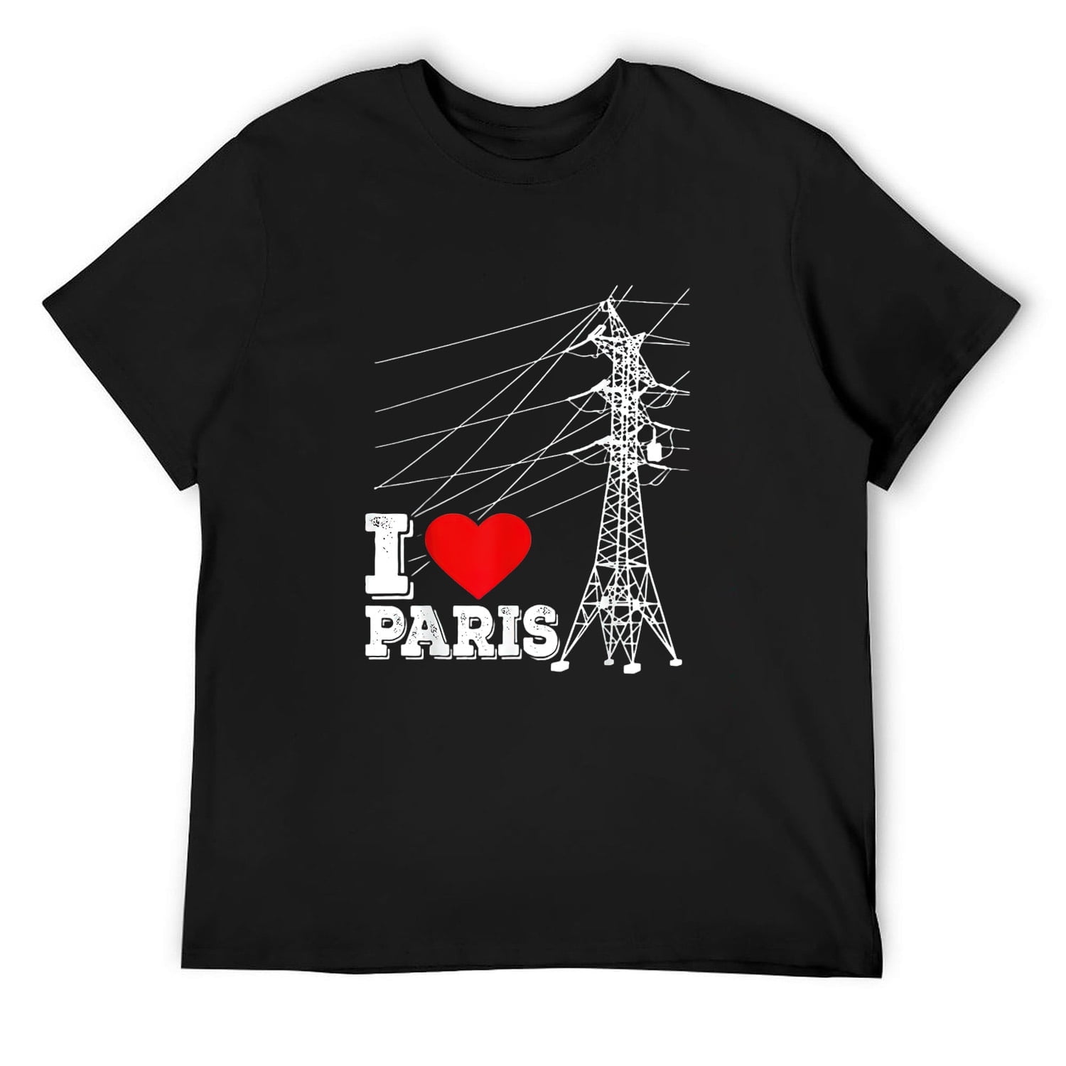 I Love Paris Transmission Line Tower Funny Lineman pure cotton T-Shirt ...